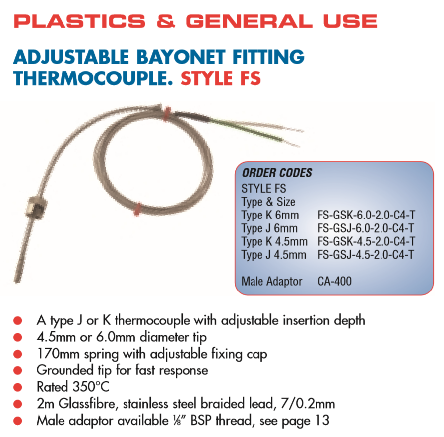 세인교정기기(주) - 제품소개 - 1. 온도 (접촉식) - ① 온도센서(열전대/RTD) Adjustable Bayonet ...