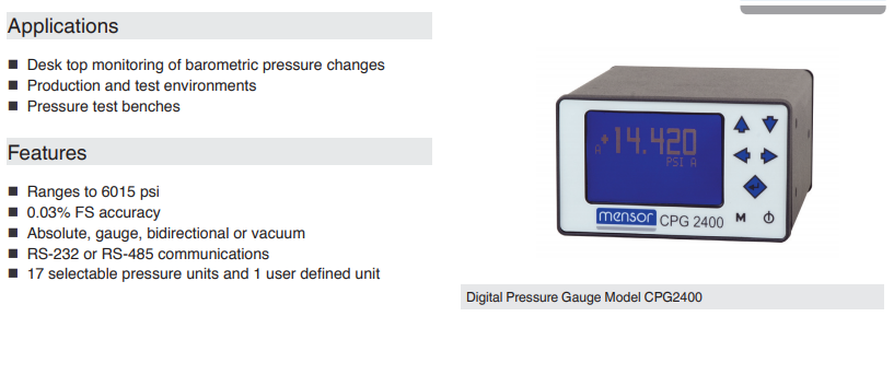 세인교정기기(주) - 제품소개 - 3. 압력측정교정기 - ③ 정밀디지털압력계/마노메타 정밀디지털마노미터/정밀기압계 CPG2400