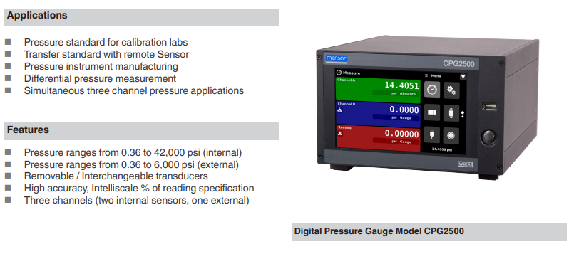 세인교정기기(주) - 제품소개 - 3. 압력측정교정기 - ③ 정밀디지털압력계/마노메타 정밀 디지털 압력측정기 CPG2500 II
