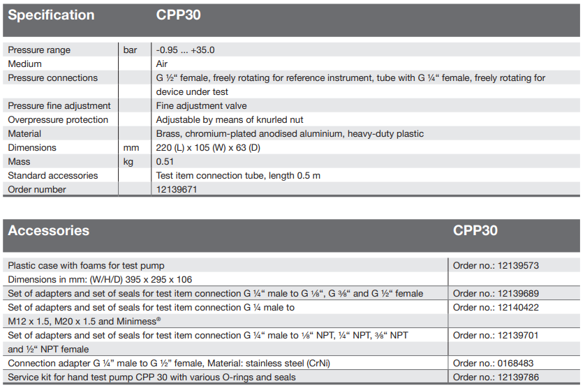 세인교정기기(주) - 제품소개 - 3. 압력측정교정기 - ⑧ 압력교정용 핸드펌프 Test pump, pneumatic CPP30