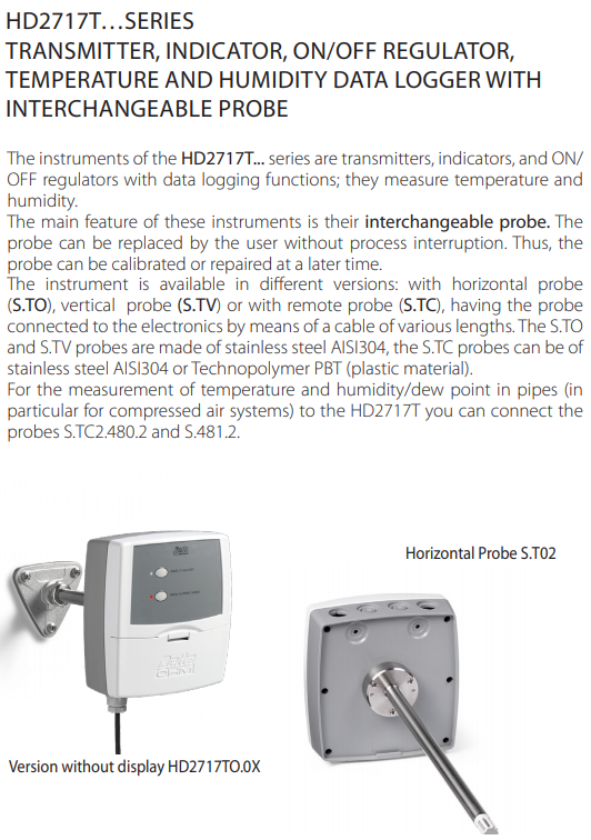 세인교정기기(주) - 제품소개 - 4. 노점,온습도,산소 - ① 노점온습도센서/트랜스미터 온습도 노점 절대습도 트랜스미터 ...